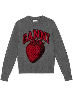 GANNI Intarsia-knit Logo Jumper