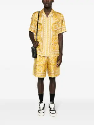 Versace Barocco Print Silk Shorts - Yellow