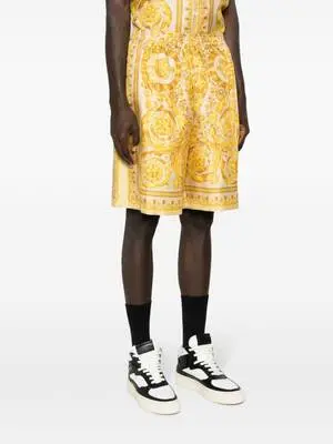Versace Barocco Print Silk Shorts - Yellow