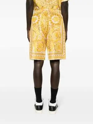 Versace Barocco Print Silk Shorts - Yellow