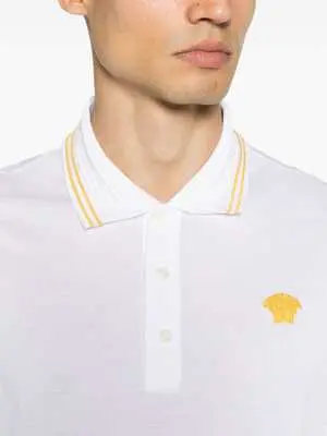 Versace Embroidered Cotton Piqué Polo - White