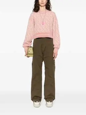 Palm Angels Monogram-jacquard Cropped Jumper - Neutrals