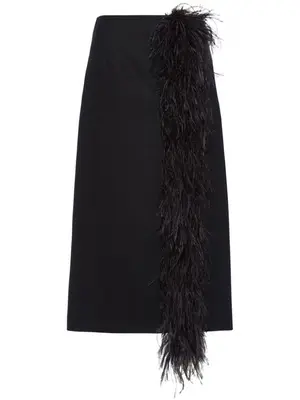 Prada Feather-trimmed Wool Midi Skirt