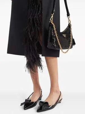 Prada Feather-trimmed Wool Midi Skirt