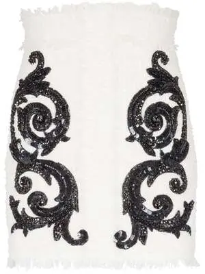 Balmain Embroidered Tweed Mini Skirt - White