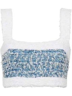 Balmain Denim Tweed Crop Top - White