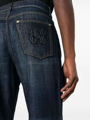 Palm Angels Monogram-embroidered Wide-leg Jeans