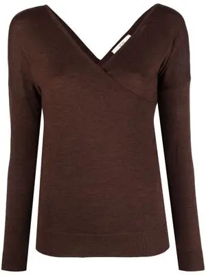 Co Crossover-neck Fine-knit Jumper