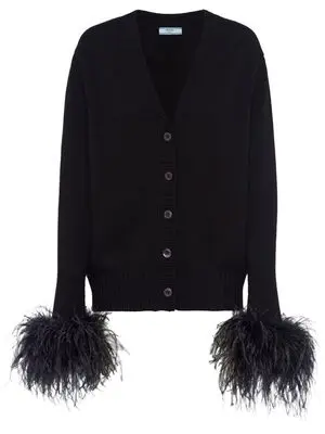Prada Feather-trim Cashmere Cardigan