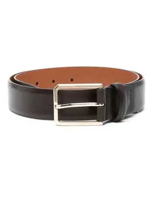 Santoni Logo-engraved Leather Belt - Black