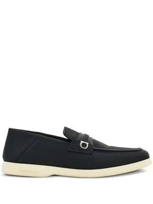 FERRAGAMO Gancini-plaque Leather Loafers - Black