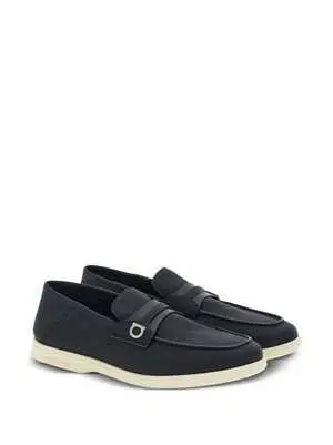FERRAGAMO Gancini-plaque Leather Loafers - Black