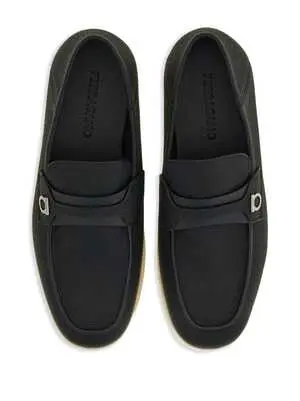 FERRAGAMO Gancini-plaque Leather Loafers - Black
