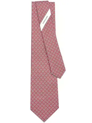 FERRAGAMO Silk Graphic Print Neck Tie - Red