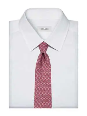 FERRAGAMO Silk Graphic Print Neck Tie - Red