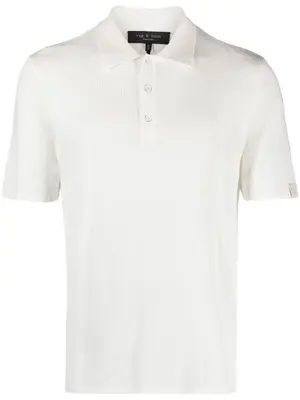 Rag & Bone Harvey Ribbed-knit Polo Shirt - White