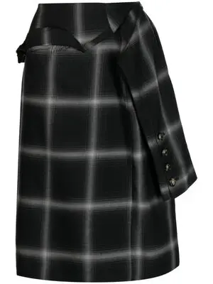 MARINA YEE Birkin Plaid Wool Skirt - Black
