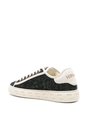 Versace Greca Jacquard Canvas Low Top Sneakers - Black