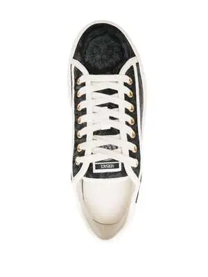 Versace Greca Jacquard Canvas Low Top Sneakers - Black