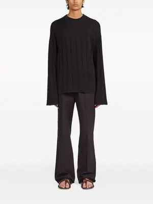 FERRAGAMO Flared Cotton Chino Trousers - Black