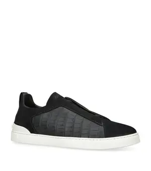Zegna Crocodile Leather Triple Stitch Sneakers - Black