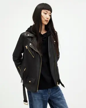 ALLSAINTS Billie Oversized Leather Biker Jacket With Stud Detail