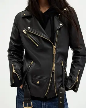 ALLSAINTS Billie Oversized Leather Biker Jacket With Stud Detail