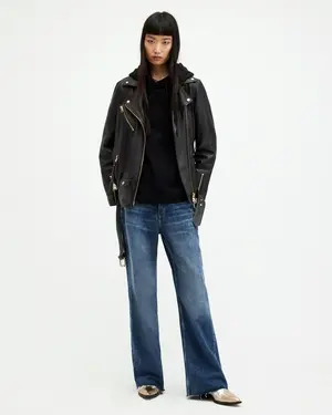 ALLSAINTS Billie Oversized Leather Biker Jacket With Stud Detail