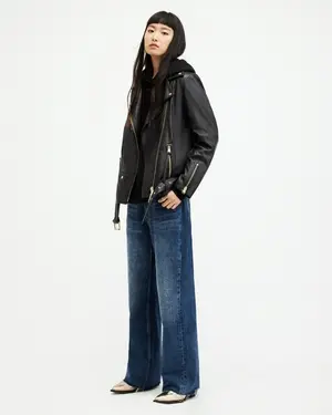 ALLSAINTS Billie Oversized Leather Biker Jacket With Stud Detail