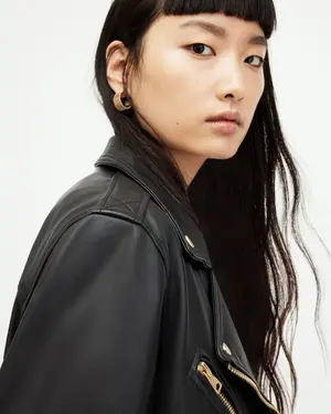 ALLSAINTS Billie Oversized Leather Biker Jacket With Stud Detail