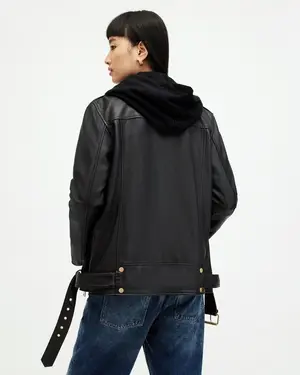ALLSAINTS Billie Oversized Leather Biker Jacket With Stud Detail