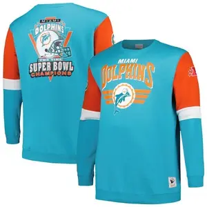 Mitchell & Ness Miami Dolphins Big & Tall Fleece Pullover Sweatshirt - Aqua