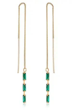 Ettika Cubic Zirconia Baguette Threader Earrings - Green