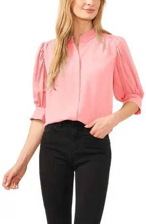 CECE DUPRAZ Puff Sleeve Button-up Shirt - Coral Bloom