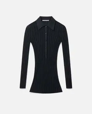 Stella McCartney Lurex Rib Knit Polo Top