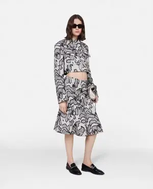 Stella McCartney Abstract Moth Jacquard Belted A-line Skirt