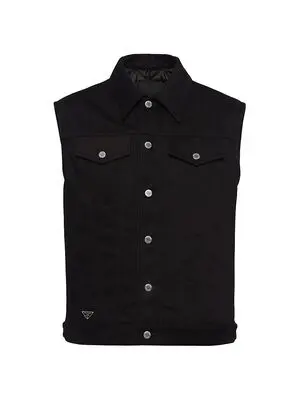 Prada Men's Bull Denim Vest - Black  - Black
