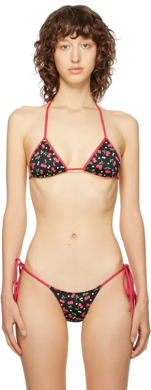 Frankies Bikinis Frankies Bikinis Black & Red Nick Bikini Top - Cherry Hearts Print