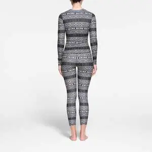 SKIMS Logo Plush Pointelle Long Sleeve Henley - Onyx Fair Isle