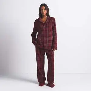 SKIMS Fleece Sleep Sleep Set - Merlot Red Plaid