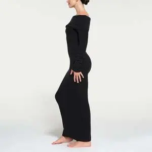 Skims Cozy Knit Off The Shoulder Dress - Onyx | Editorialist