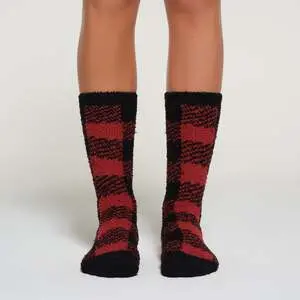 SKIMS Cozy Knit Sock Brick Buffalo Check