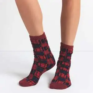 SKIMS Cozy Knit Sock Merlot Navy Plaid