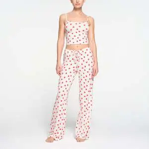 SKIMS Sleep Straight Leg Pant Ruby And Marble Heart