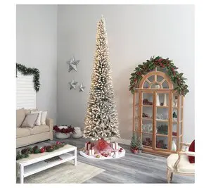 NEARLY NATURAL 12' Pencil Faux Christmas Tree W / Lights - One-color