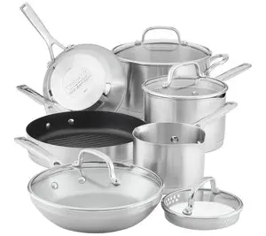 KITCHENAID 3-ply Base Stainless Steel 10pc Cookware Set - Silver