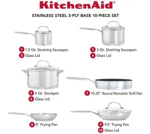 KITCHENAID 3-ply Base Stainless Steel 10pc Cookware Set