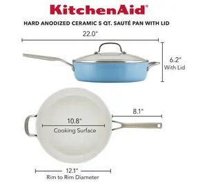 KITCHENAID Hard Anodized Ceramic Nonstick Saute Pan W/ Lid, 5qt