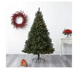 NEARLY NATURAL 7' Northern Rocky Faux Christmas Tree W/ Lights - One-color