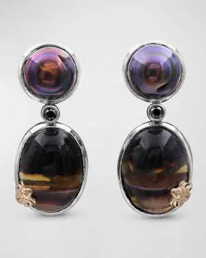 Stephen Dweck Pearl, Fluorite And Diamond Earrings - Black
